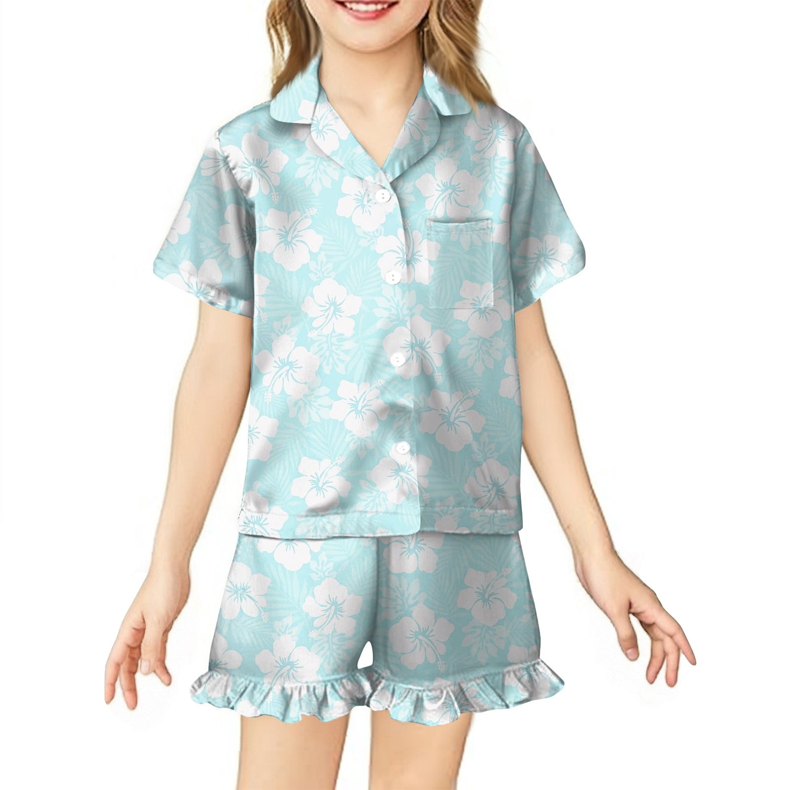 Abcomgle Girls Pajamas Size 7-8 Pink Puff Flower Print Girls Shorts ...