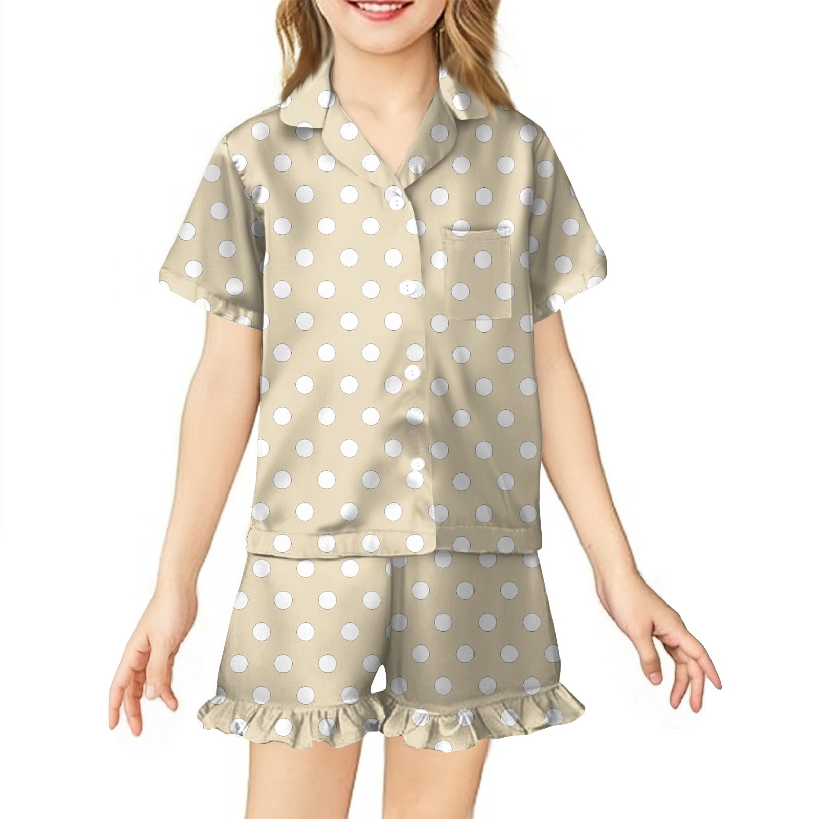 Abcomgle Girls Pajamas Size 7-8 Polka Dot Print Girls Short Sets Silk ...