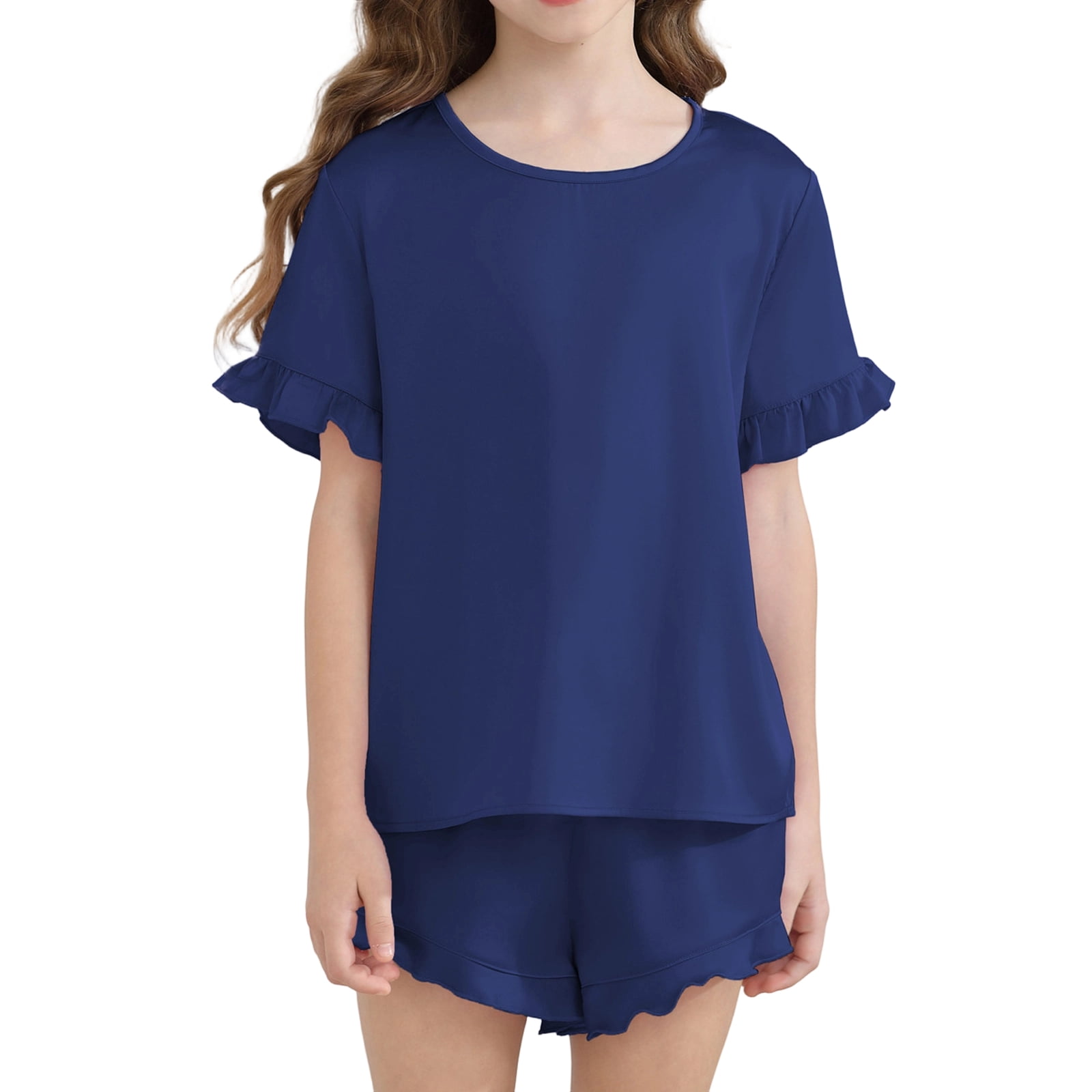 Abcomgle Girls Pajamas Size 7-8 Silk Satin Girls Shorts Pajama Set Crew ...