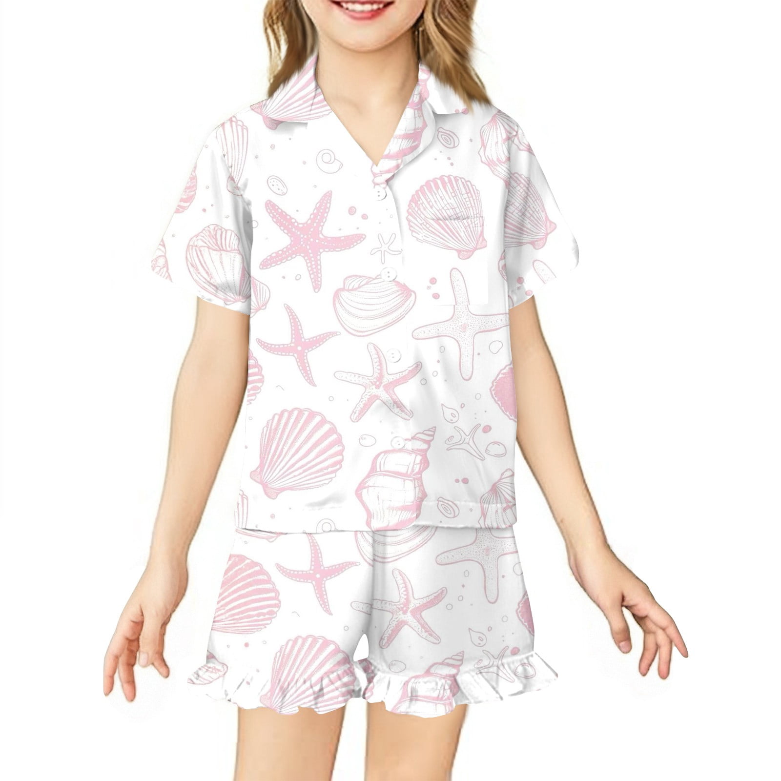 Abcomgle Girls Pajamas Size 7-8 Starfish & Shell Graphic Girls Shorts ...