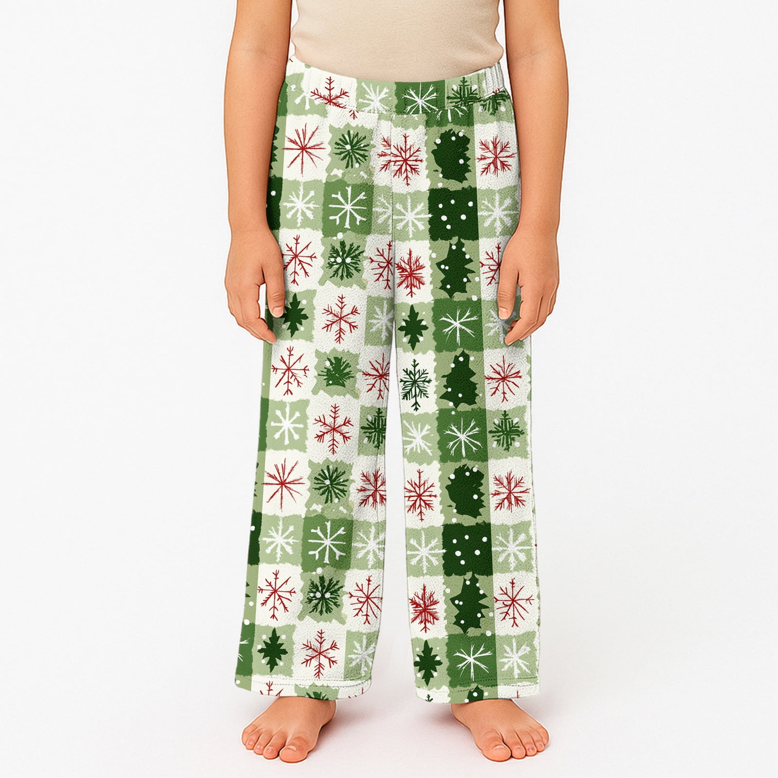 Abcomgle Girls Pj Pants Wide Leg Casual Comfy Red Green Plaid Christmas ...