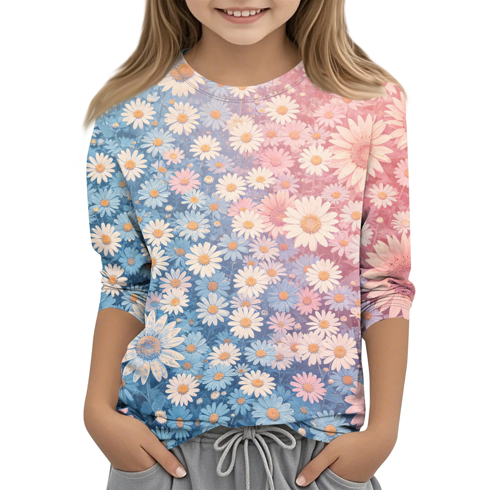 Abcomgle Girls Shirts 10-12 Summer 3/4 Sleeve Toddler Girls T-Shirts ...