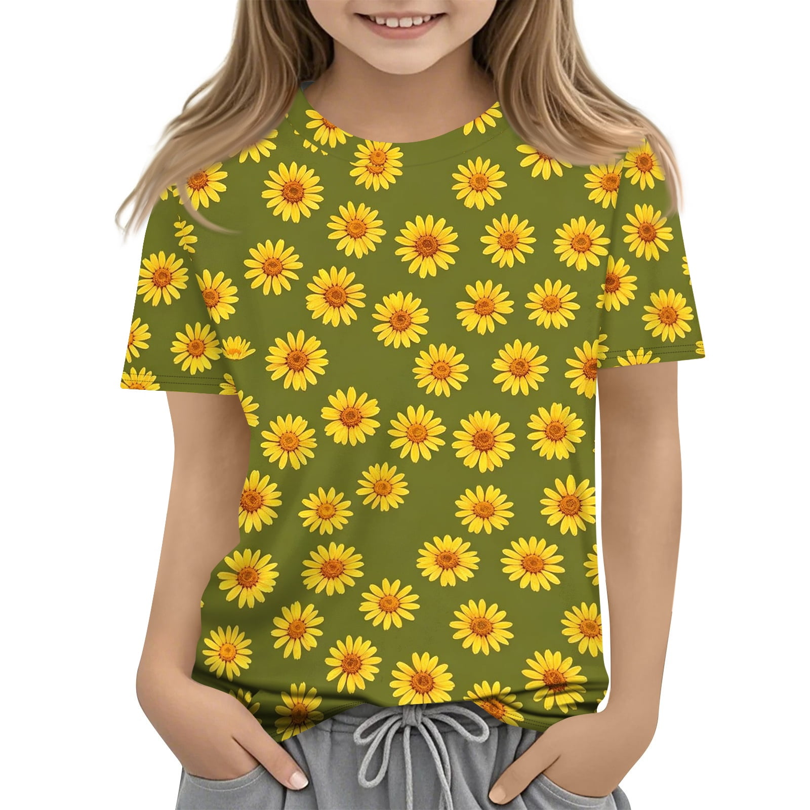 Abcomgle Girls Shirts 10-12 Summer Short Sleeve Girls Shirts Yellow ...