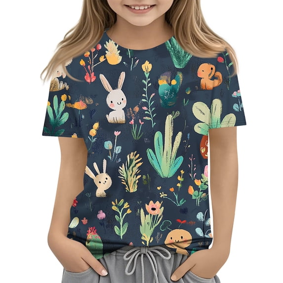 Abcomgle Girls Shirts Size 14-16 Summer Short Sleeve Tshirt Cartoon ...