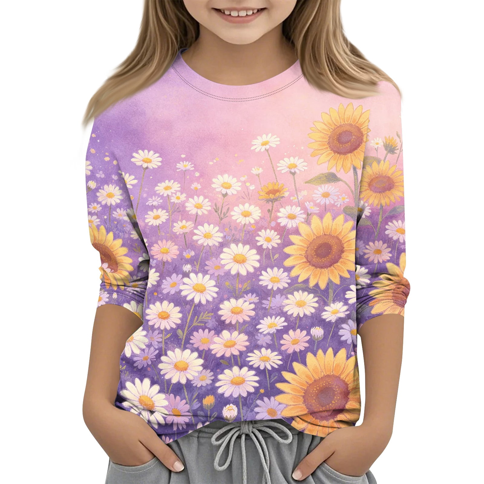 Abcomgle Girls Shirts Summer 3/4 Sleeve Toddler Girls T-Shirts Daisy ...