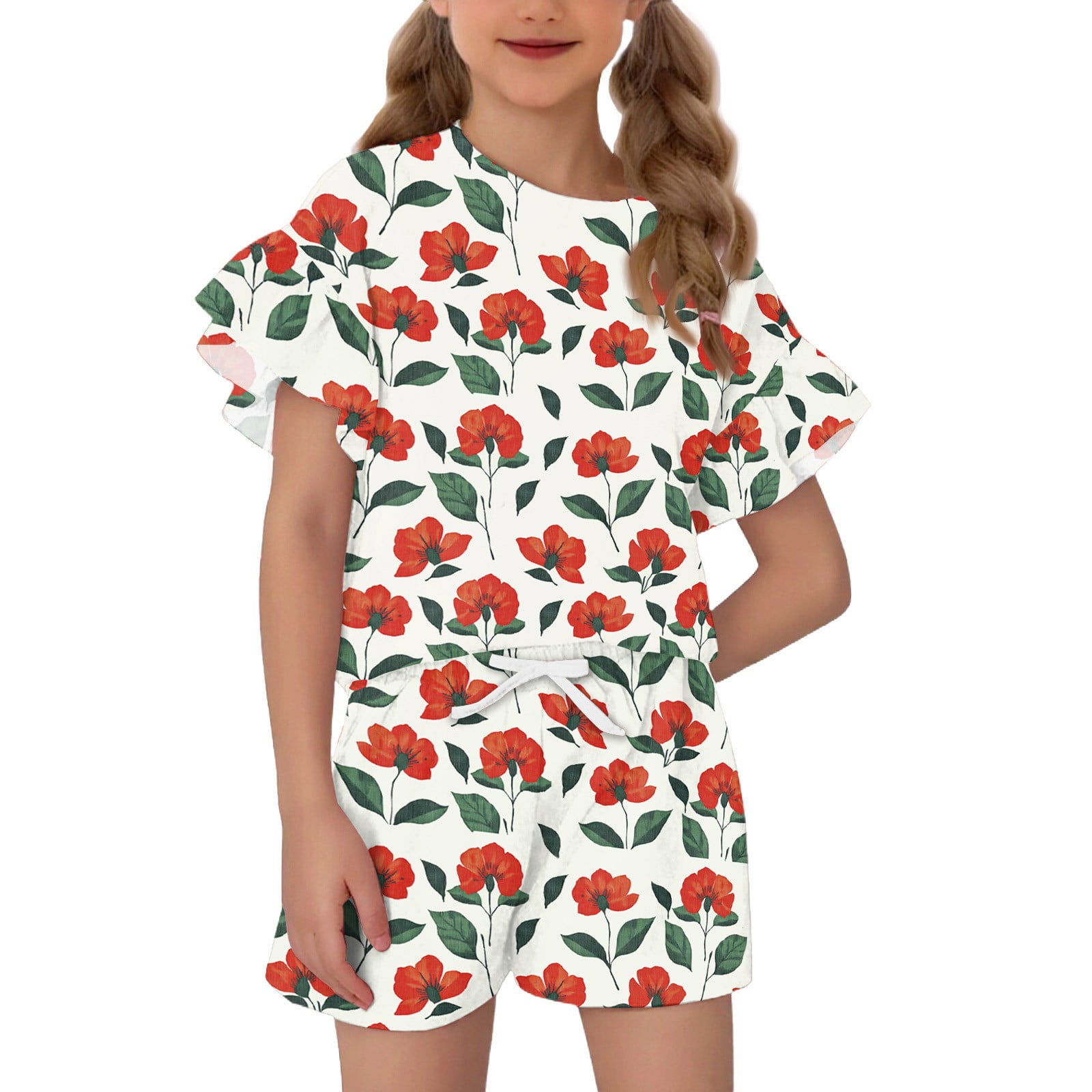 Abcomgle Girls Short Sets 4-16 Girls 2 Piece Outfits Gradient Ruffle ...