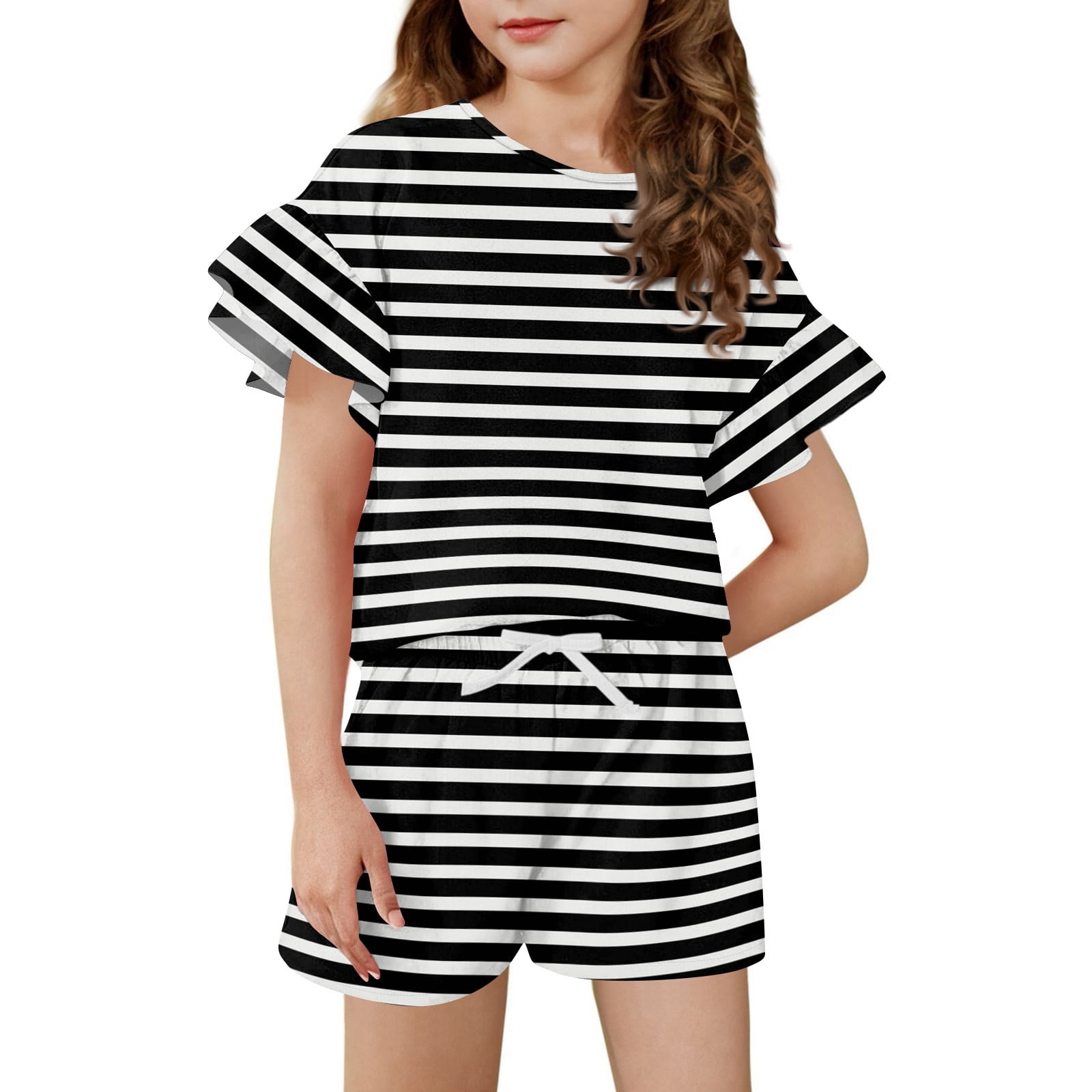 Abcomgle Girls Short Sets 4-16 Girls 2 Piece Outfits Plaid Ruffle ...