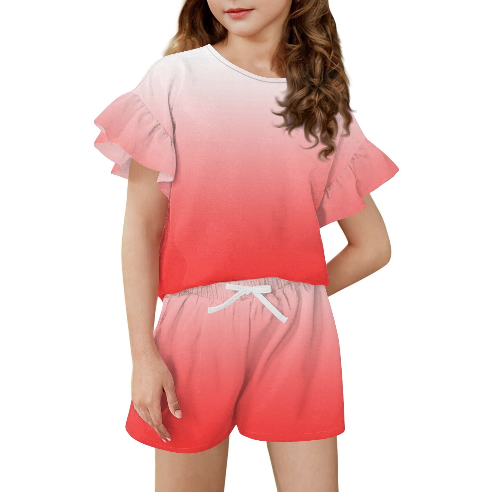 Abcomgle Girls Short Sets 4-16 Girls Two Piece Outfits Colorblock ...