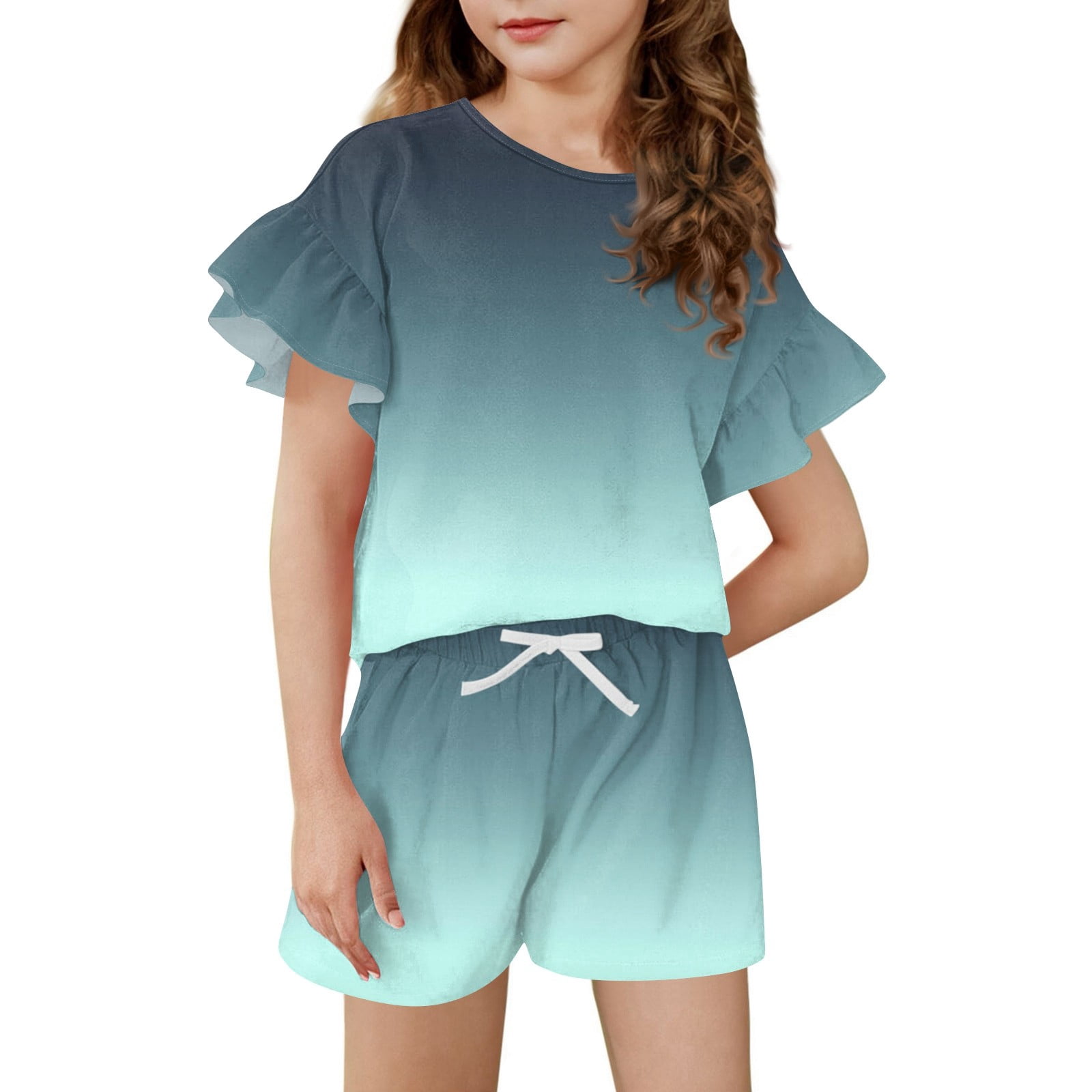 Abcomgle Girls 2 Piece Outfits Size 7/8 Striped Colorblock Ruffle ...