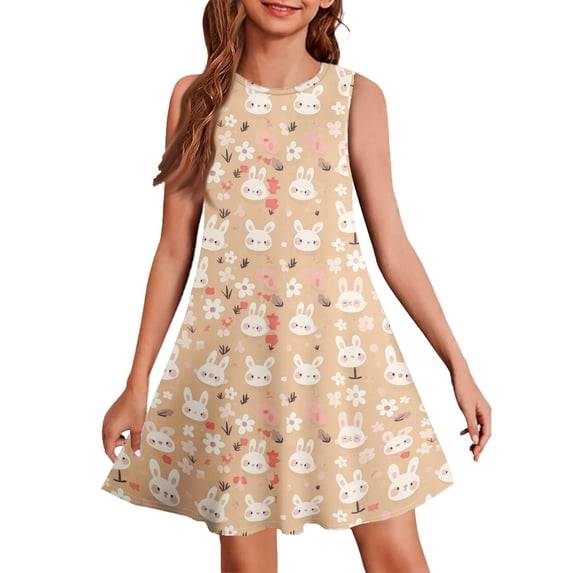 Abcomgle Girls Sleeveless Dresses 8-9 Bunny Daisy Print Easter Dress ...