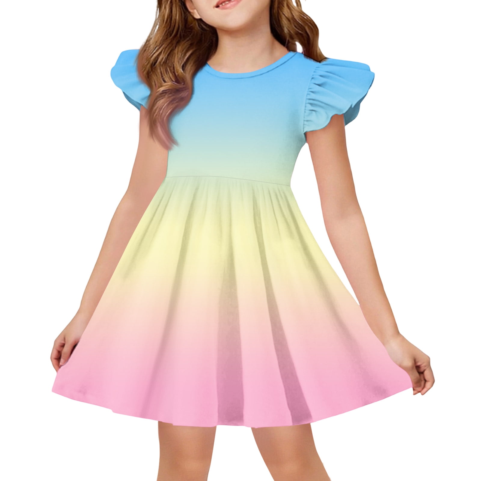 Abcomgle Girls Spring Dresses Size 10-12 Kids Casual A-Line Flutter ...