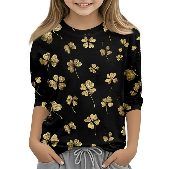 Abcomgle Girls St Patrick's Day Shirts Size 6 Lucky Golden Clover ...