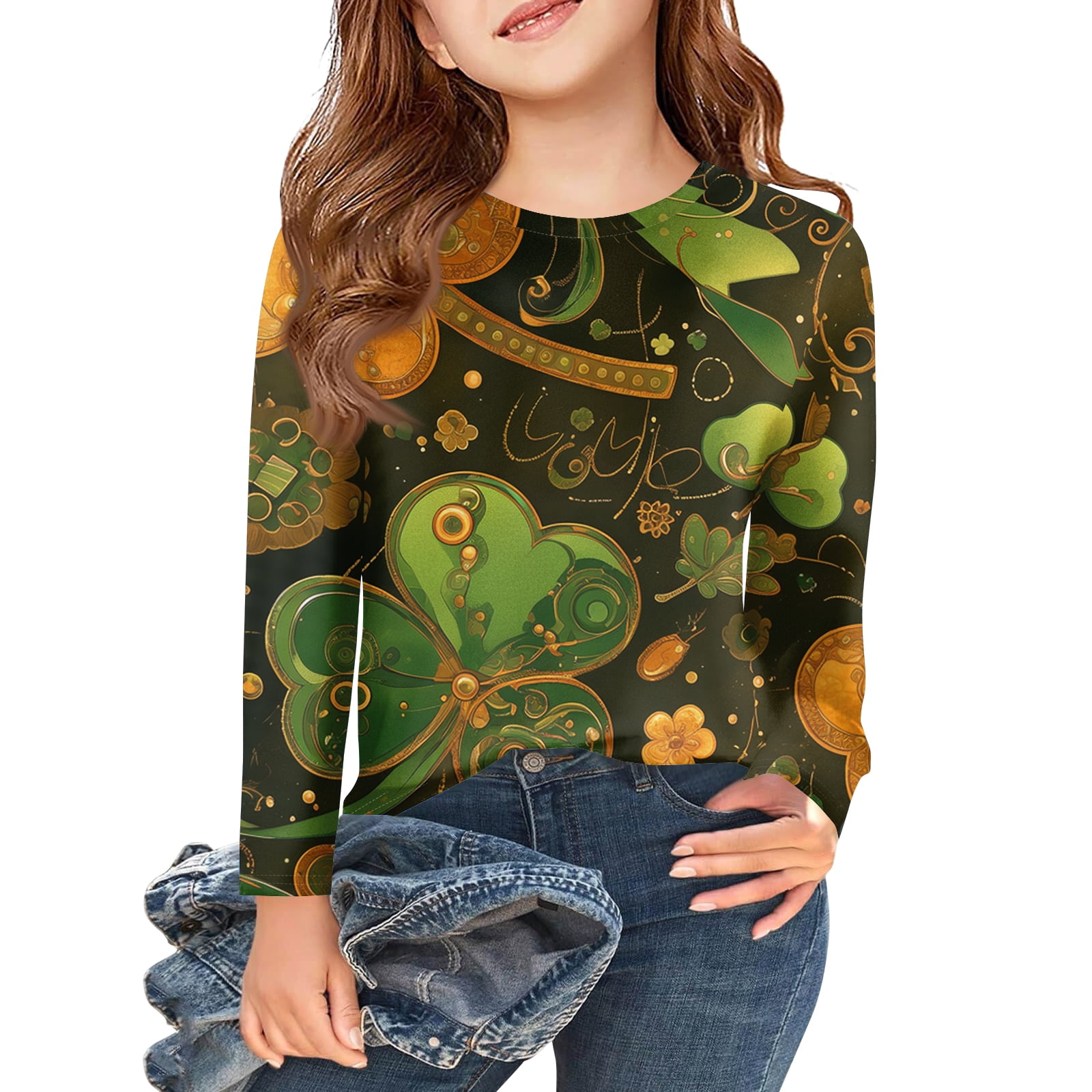 Abcomgle Girls St. Patricks Day Shirts 5t Lucky Gold Clover Shamrock T ...