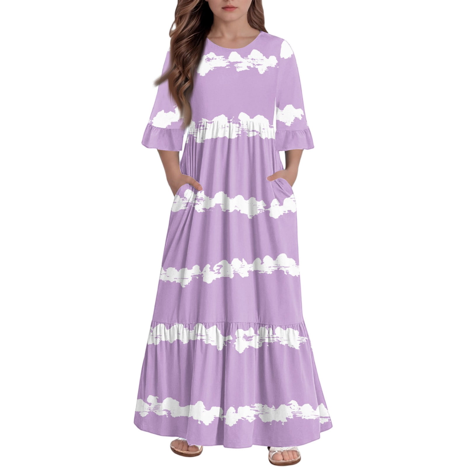 Abcomgle Girls Summer Dress Kids Casual A-Line 3/4 Sleeve Girls Long ...