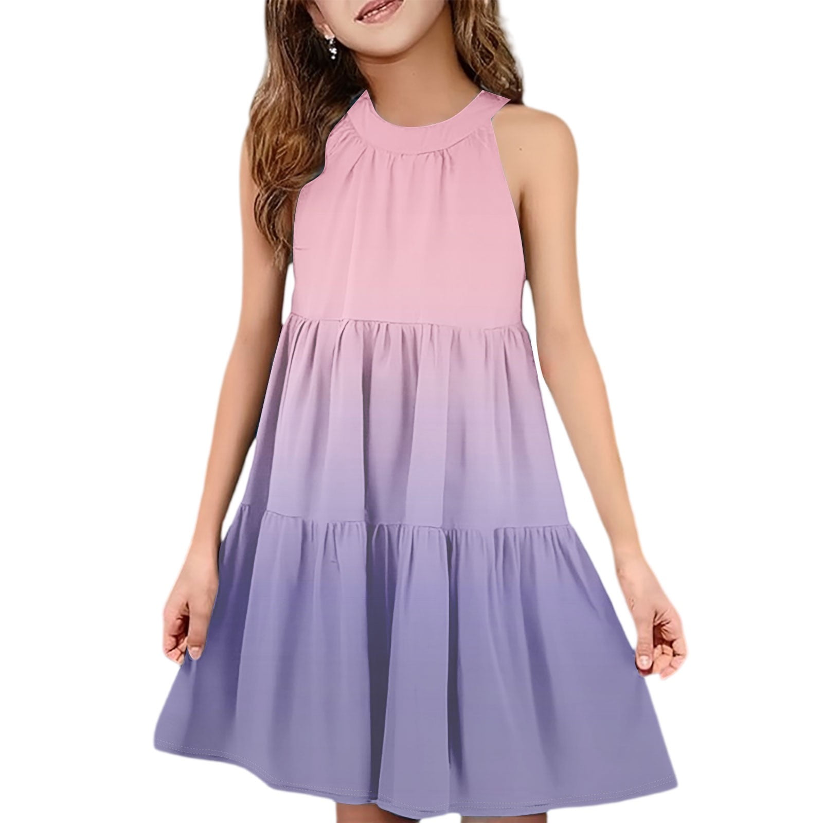 Abcomgle Girls Summer Dress Kids Casual Halter Neck Sleeveless Girls ...