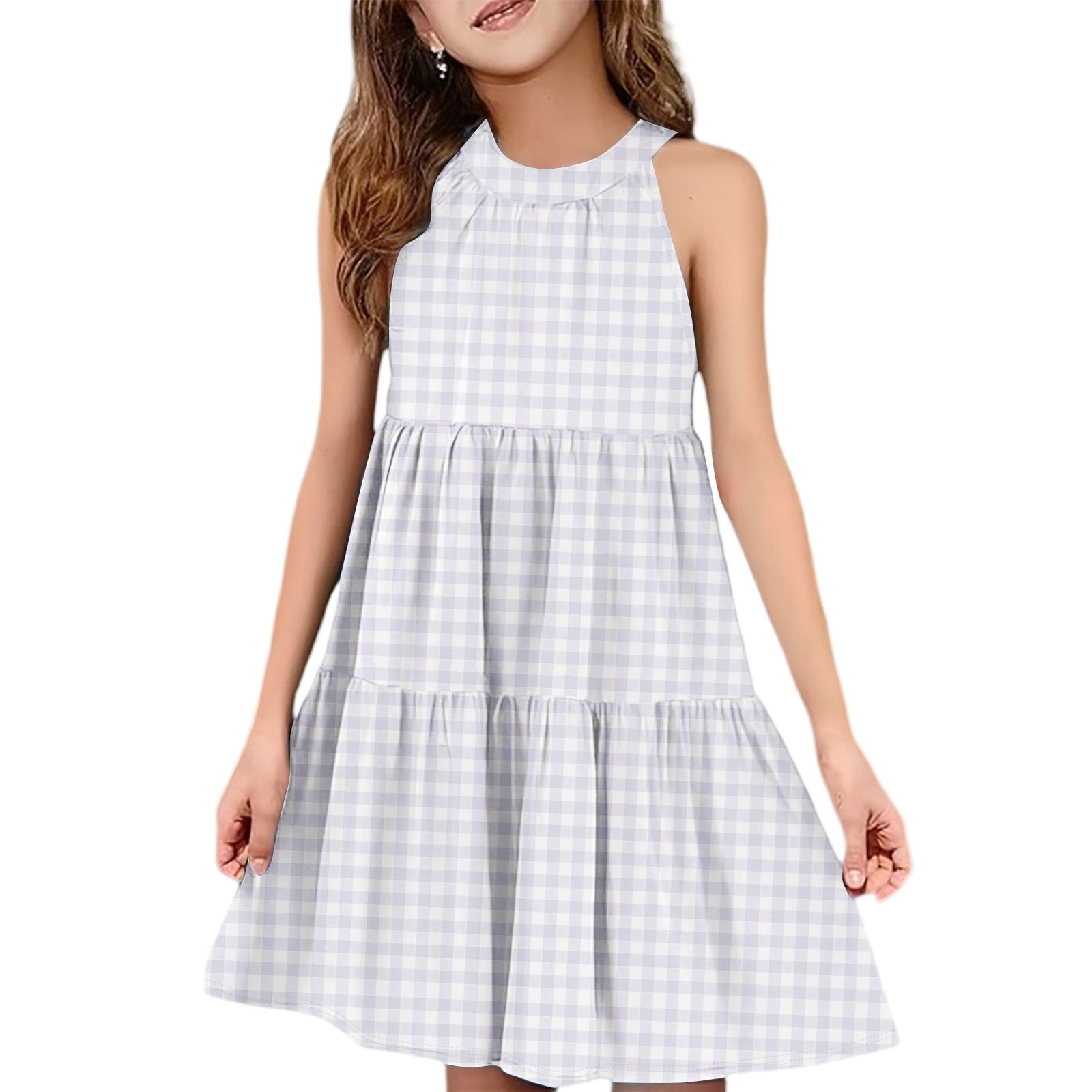 Abcomgle Girls Summer Dress Kids Casual Halter Neck Sleeveless Girls ...