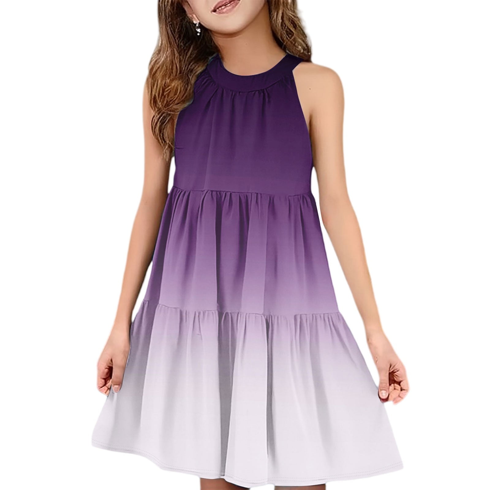 Abcomgle Girls Summer Dress Kids Casual Halter Neck Sleeveless Midi ...
