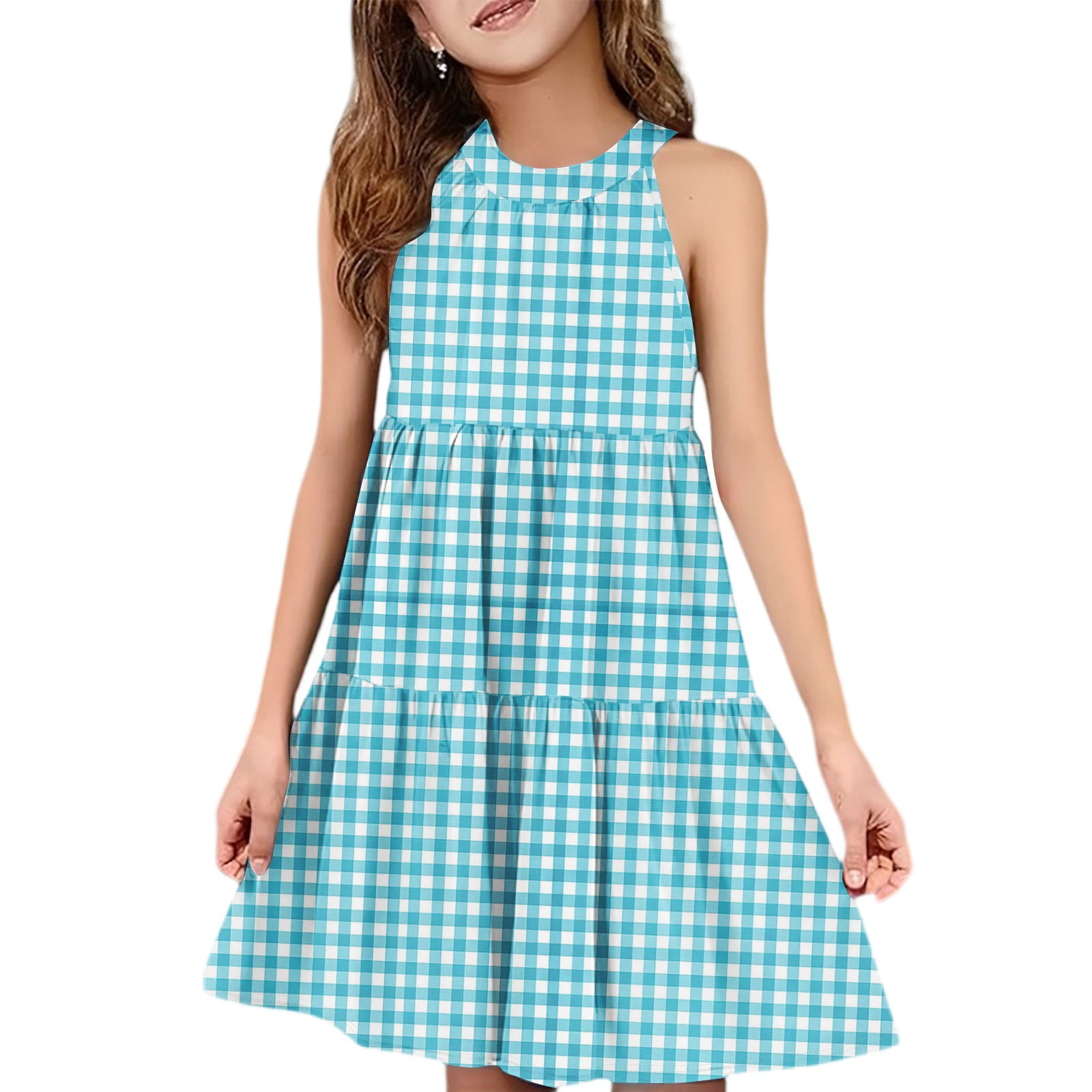 Abcomgle Girls Summer Dress Kids Casual Halter Neck Sleeveless Midi ...