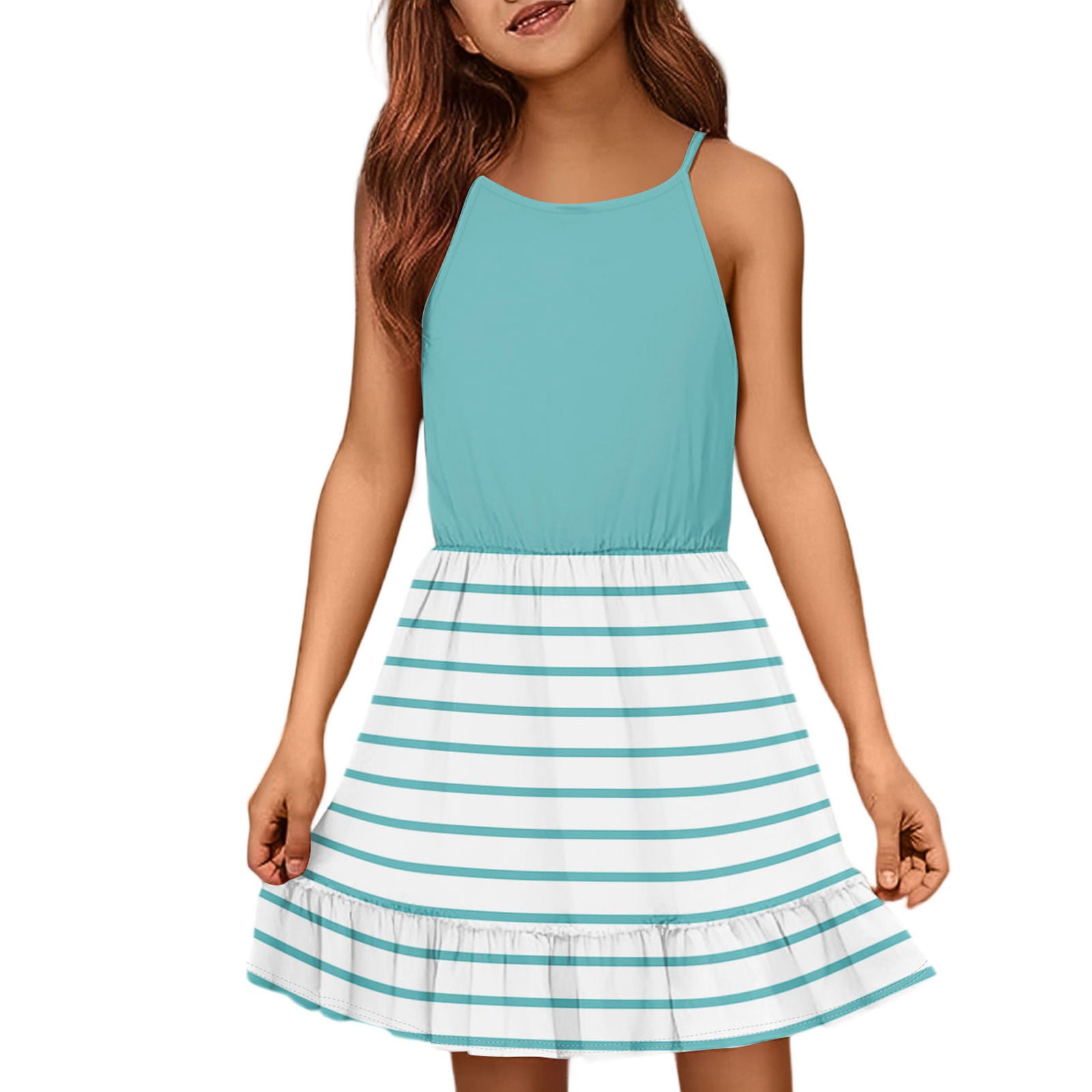 Abcomgle Girls Summer Dress Kids Casual Spaghetti Strap Sleeveless Cami ...