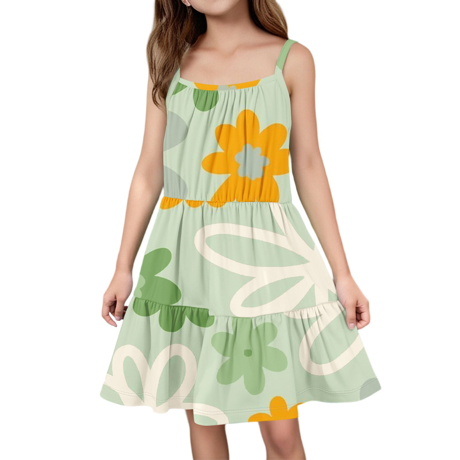 Abcomgle Girls Summer Dress Kids Casual Spaghetti Strap Sleeveless ...