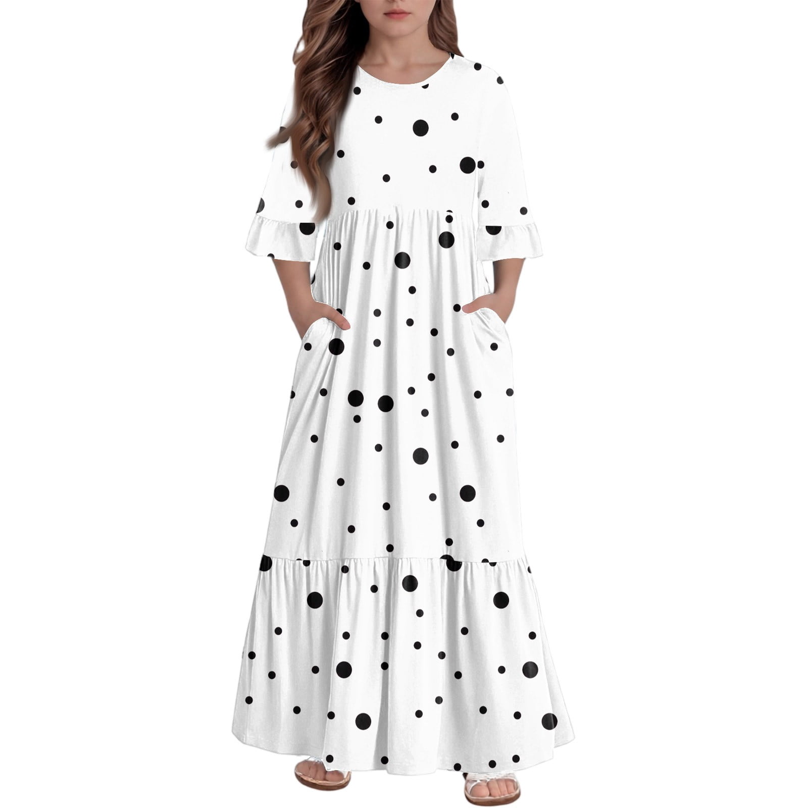 Abcomgle Girls Summer Dress Size 14-16 Casual A-Line 3/4 Sleeve Maxi ...
