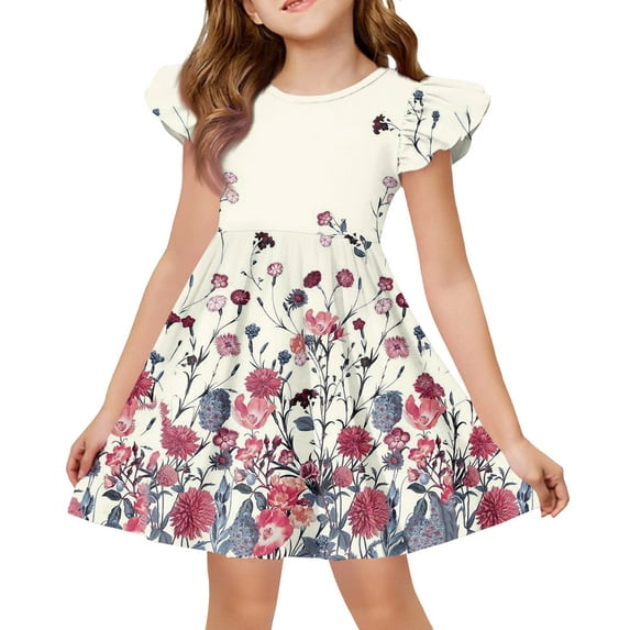 Abcomgle Girls Summer Dress Size 14-16 Casual A-Line Flutter Sleeve ...