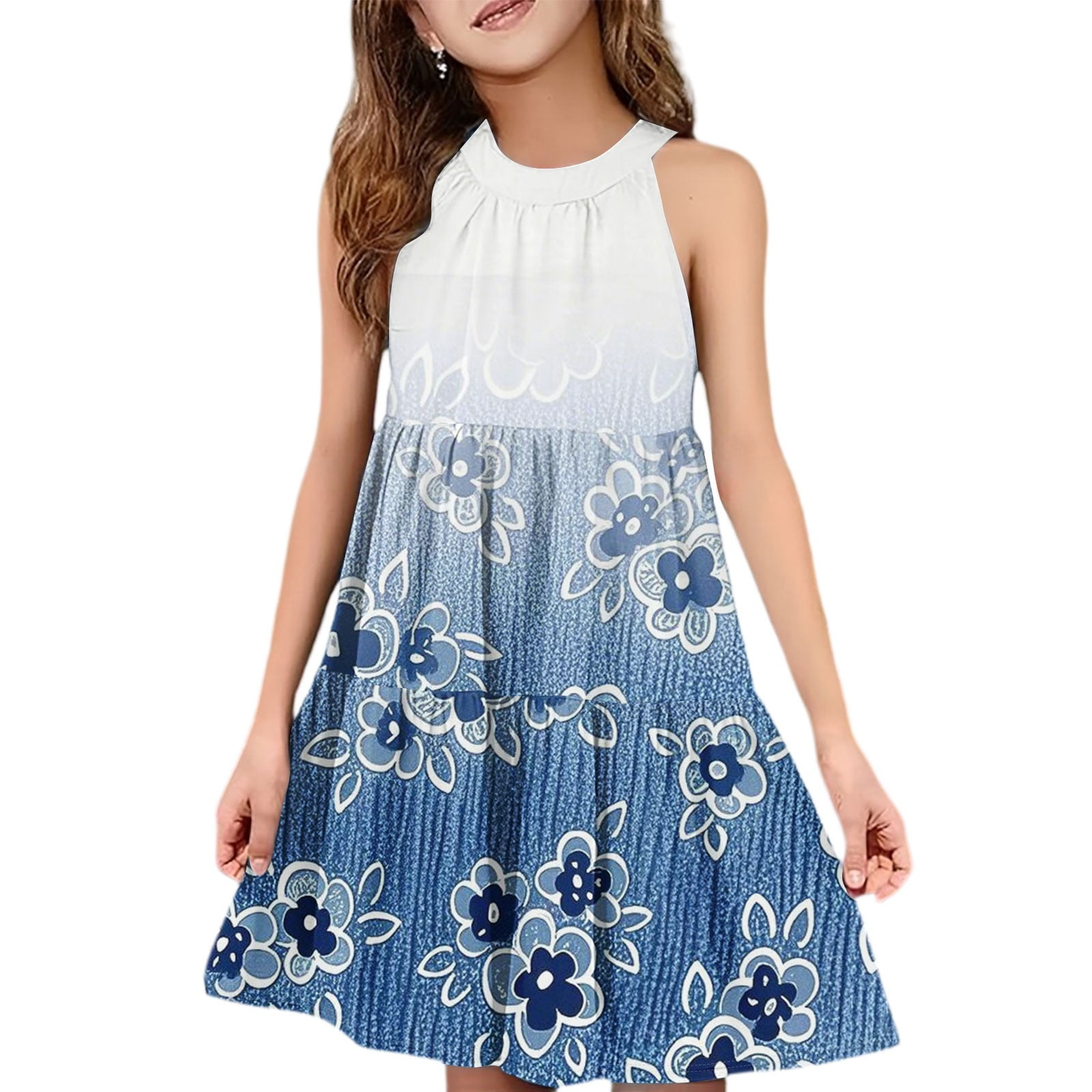 Abcomgle Girls Summer Dress Size 14-16 Casual Halter Neck Sleeveless ...