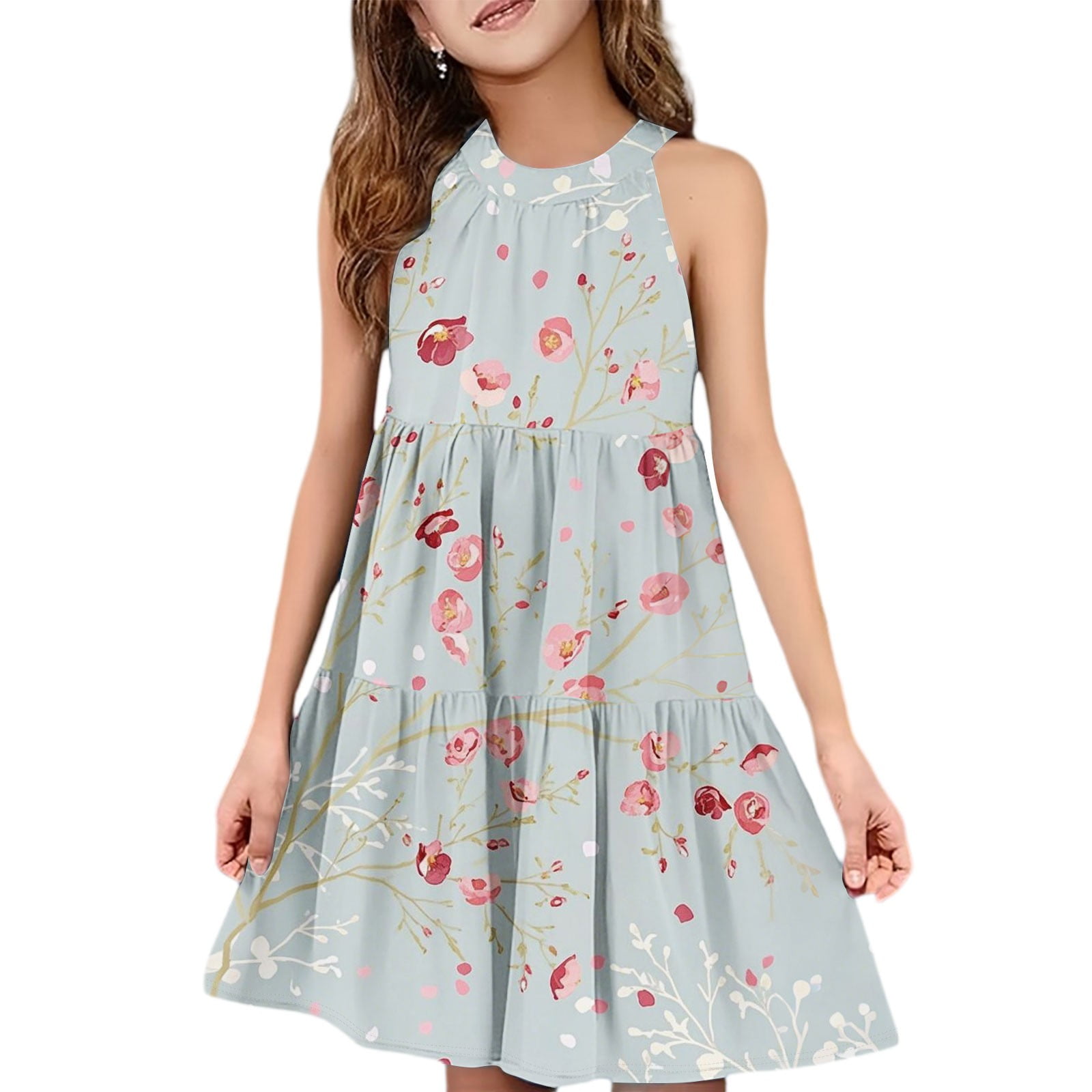 Abcomgle Girls Summer Dress Size 14-16 Casual Halter Neck Sleeveless ...