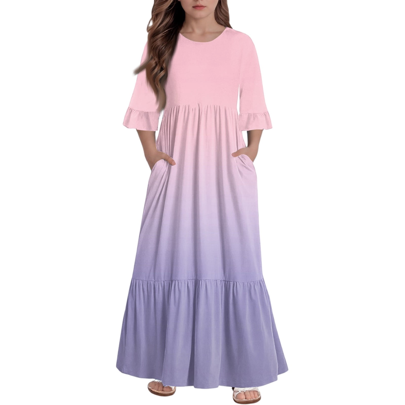 Abcomgle Girls Summer Dress Size 7-8 Casual A-Line 3/4 Sleeve Girls ...