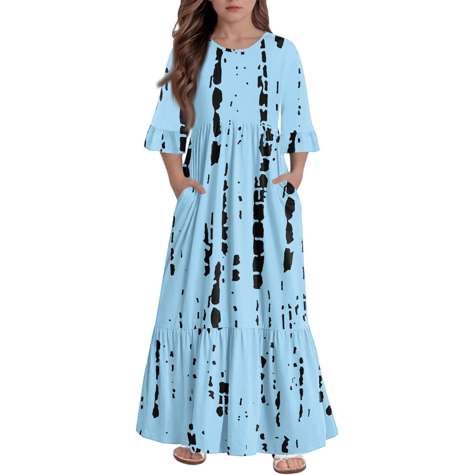 Abcomgle Girls Summer Dress Size 7-8 Casual A-Line 3/4 Sleeve Maxi ...