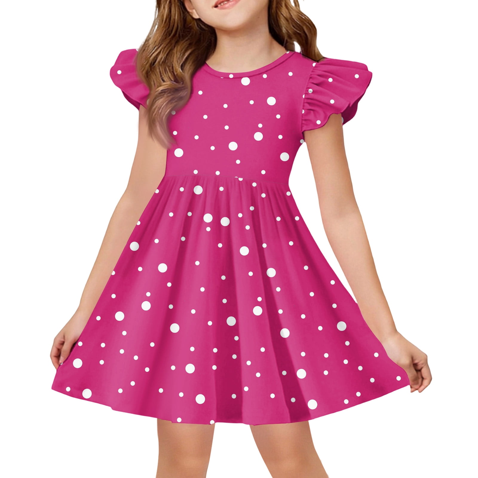Abcomgle Girls Summer Dress Size 7-8 Casual A-Line Flutter Sleeve Midi ...