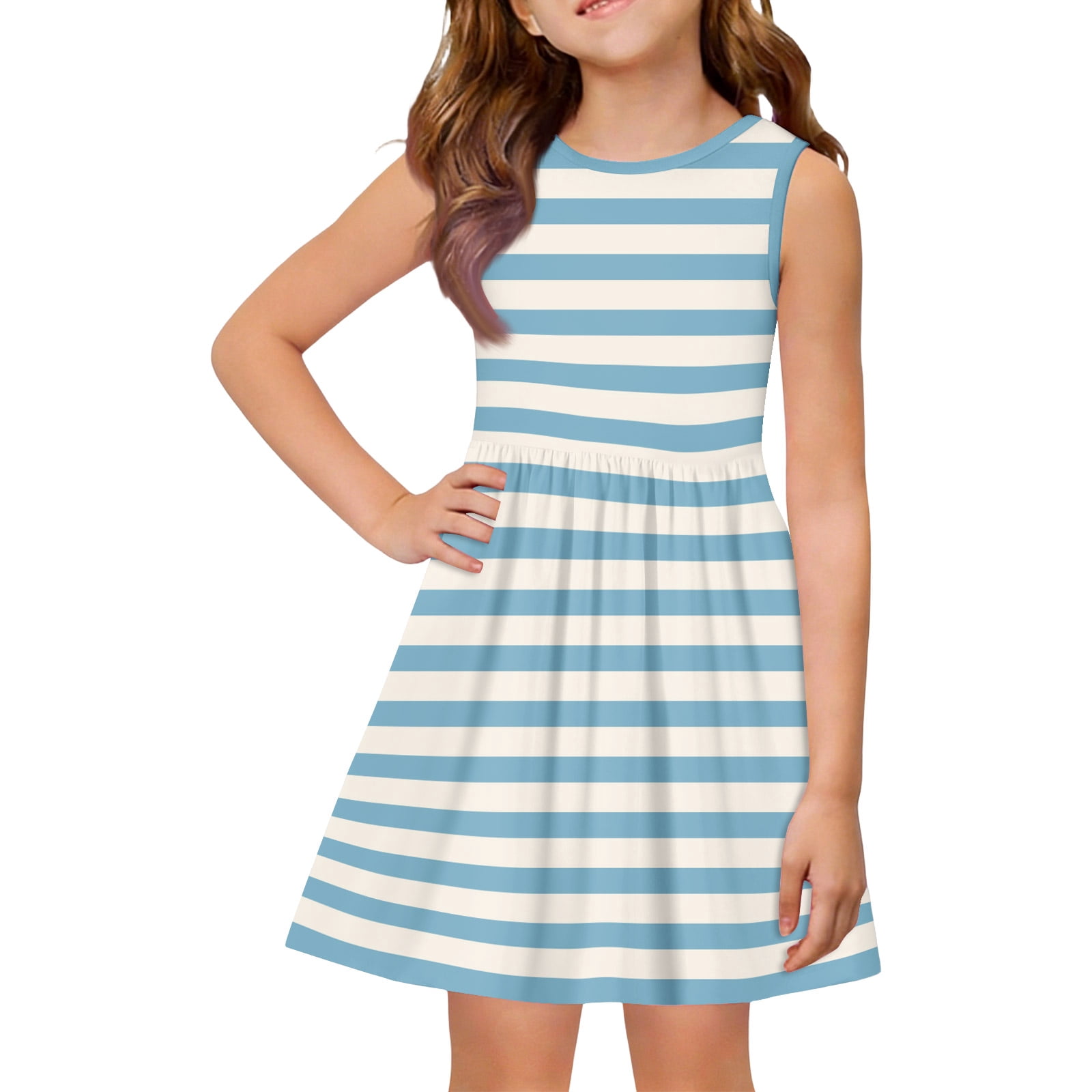 Abcomgle Girls Summer Dress Size 7-8 Casual A-Line Sleeveless Girls ...