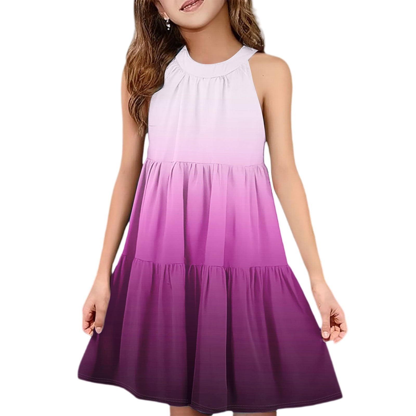 Abcomgle Girls Summer Dress Size 7-8 Casual Halter Neck Sleeveless ...