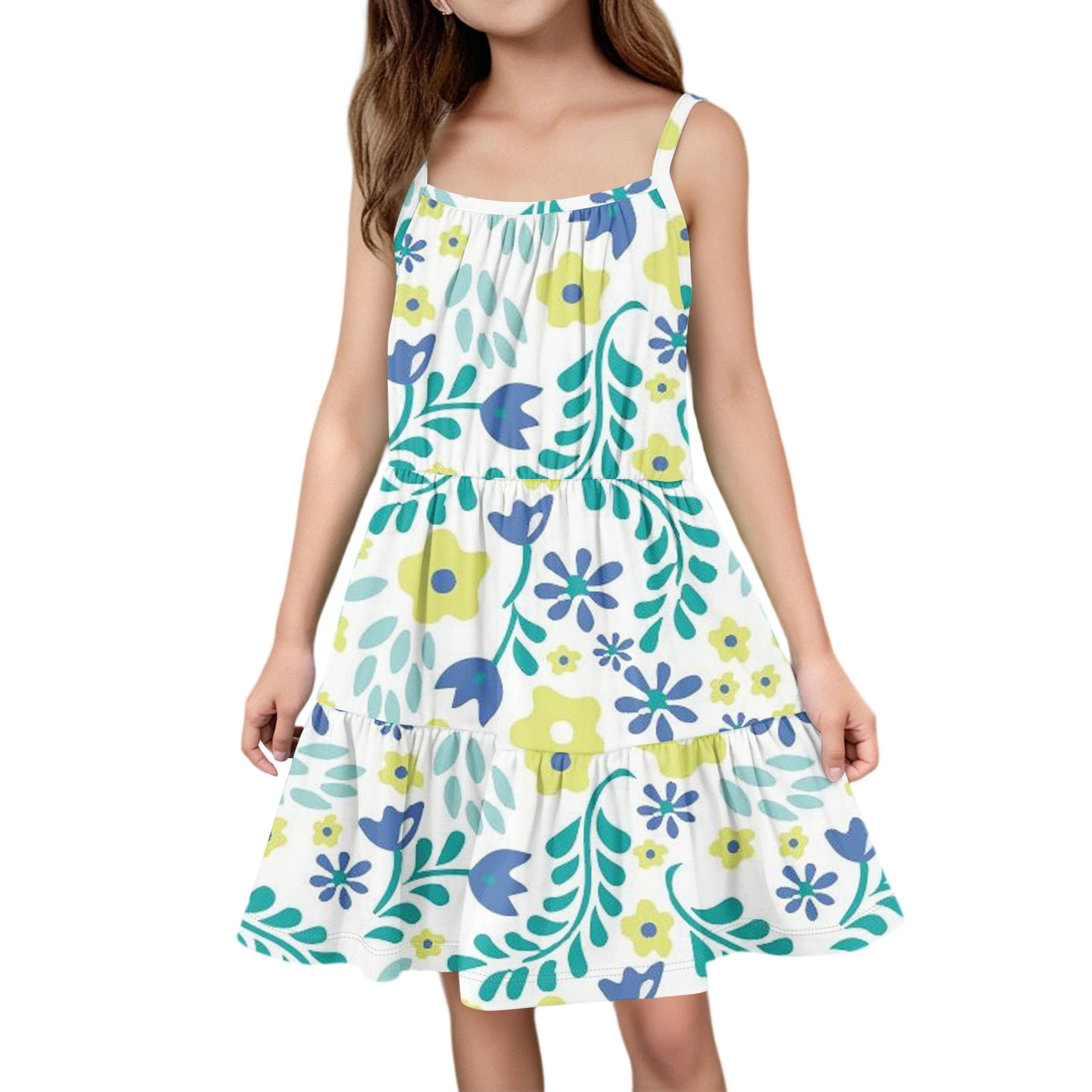 Abcomgle Girls Summer Dress Size 7-8 Casual Spaghetti Strap Sleeveless ...