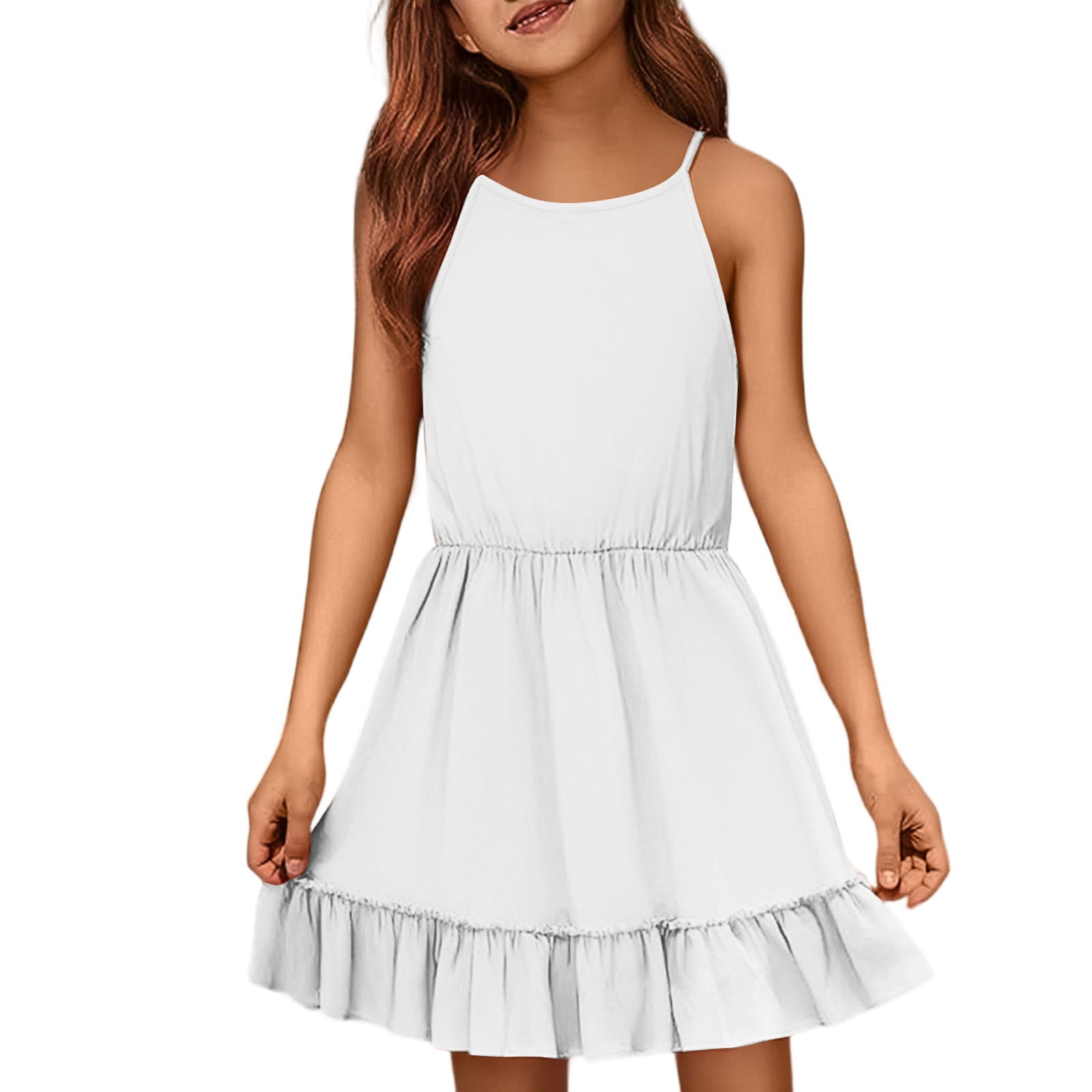 Abcomgle Girls Summer Dress Size 7-8 Casual Spaghetti Strap Sleeveless ...