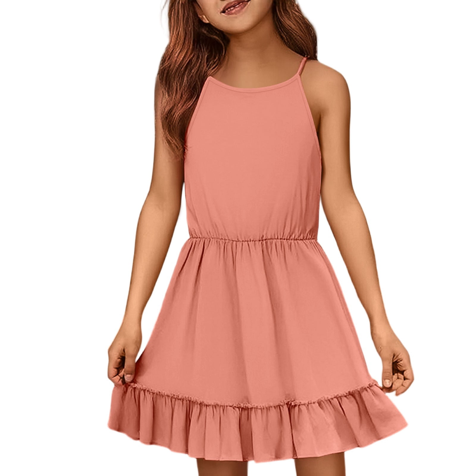 Abcomgle Girls Summer Dress Size 7-8 Casual Spaghetti Strap Sleeveless ...