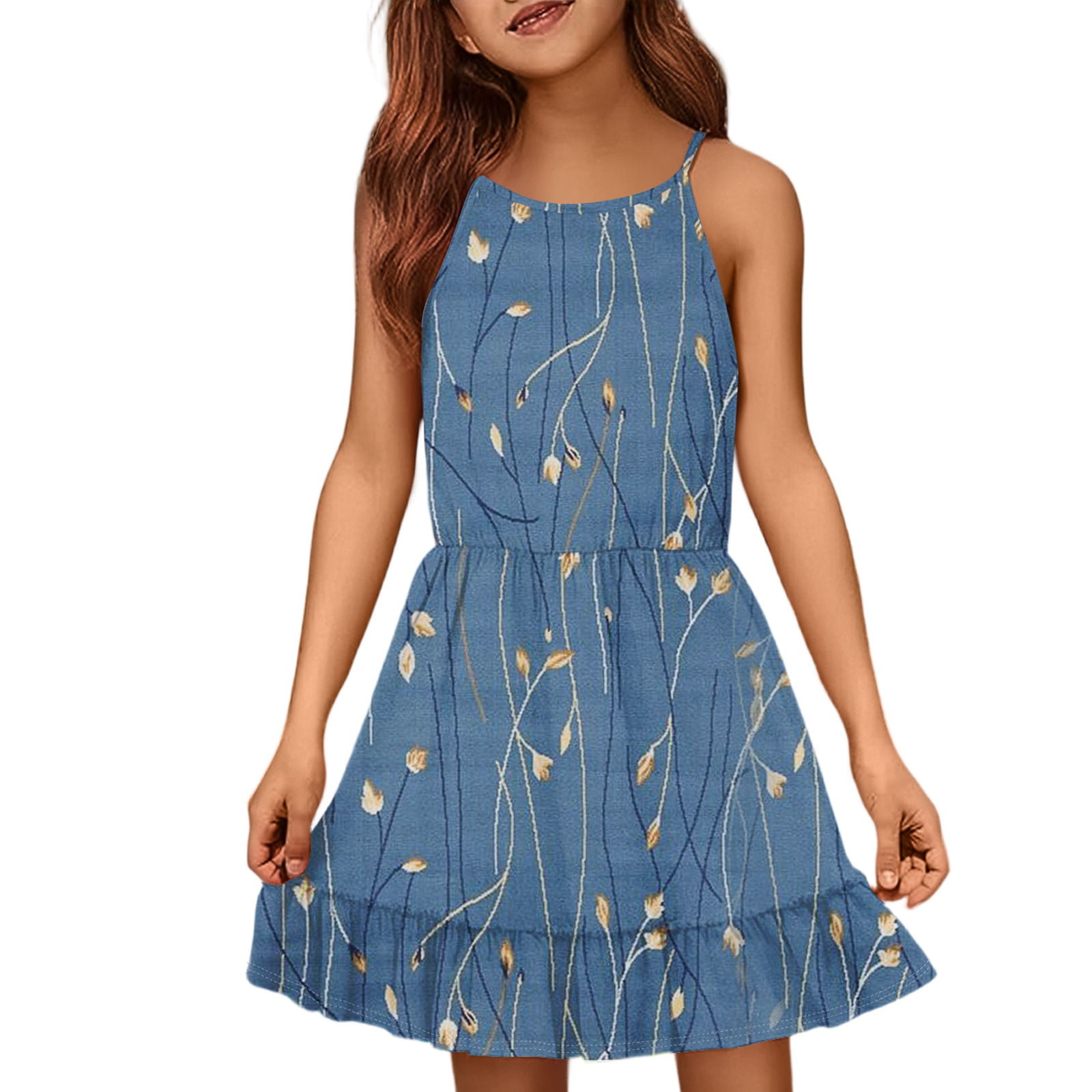 Abcomgle Girls Summer Dress Size 7-8 Casual Spaghetti Strap Sleeveless ...