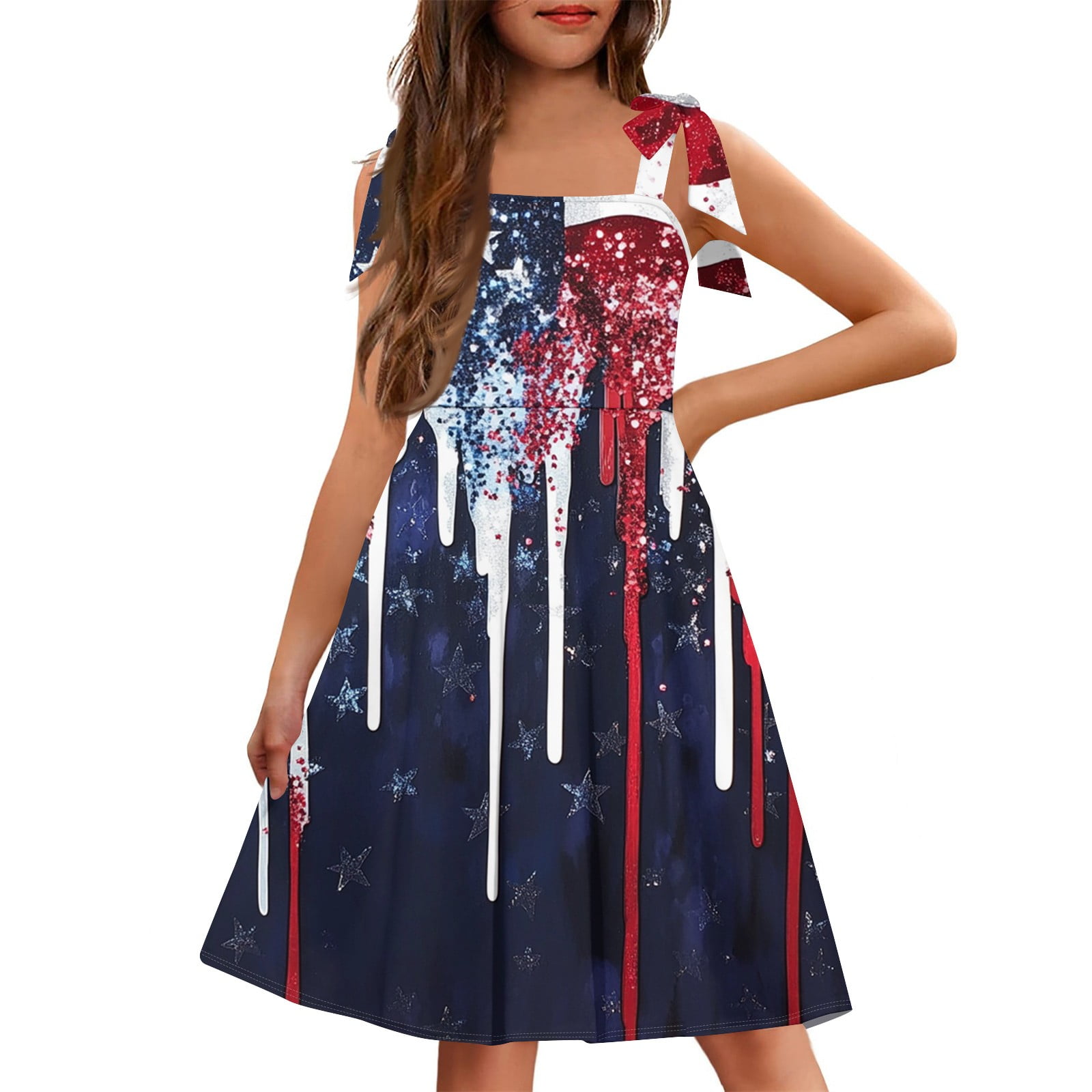 Abcomgle Girls Summer Dress Size 7-8 Casual Tie Shoulder Sleeveless ...