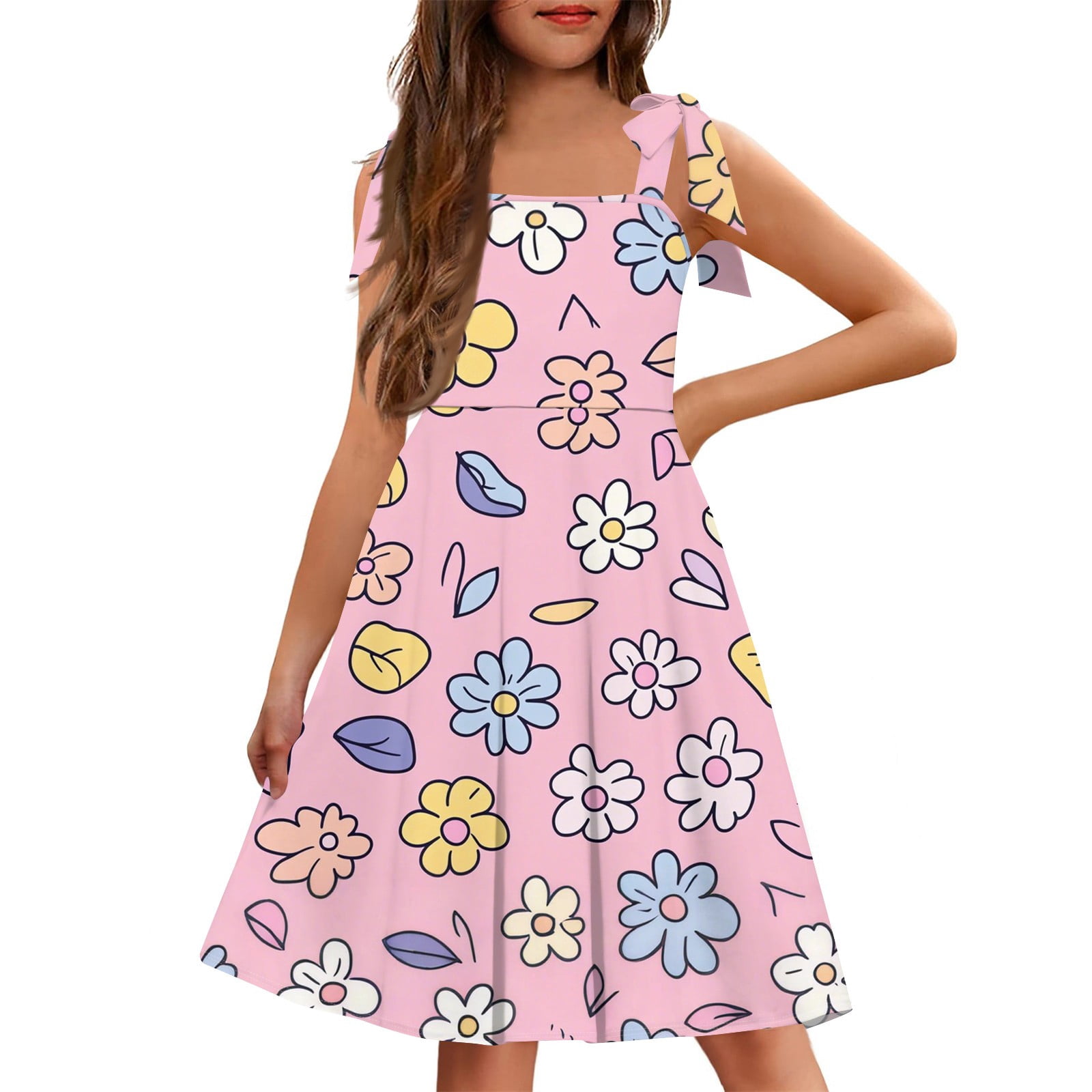 Abcomgle Girls Summer Dress Size 7-8 Casual Tie Shoulder Sleeveless ...