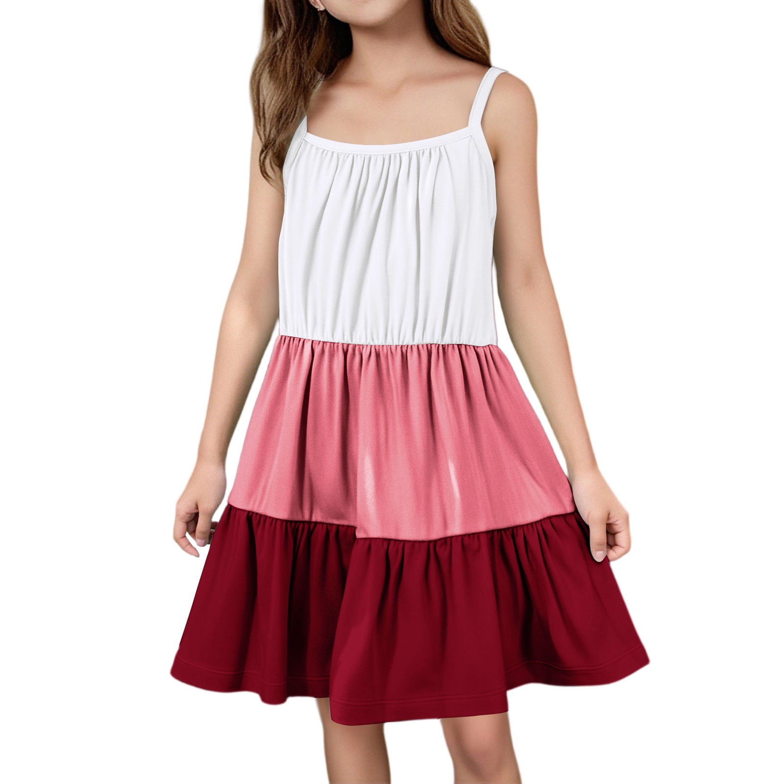 Abcomgle Girls Summer Dress Size 7-8 Colorblock A-Line Sleeveless Cami ...