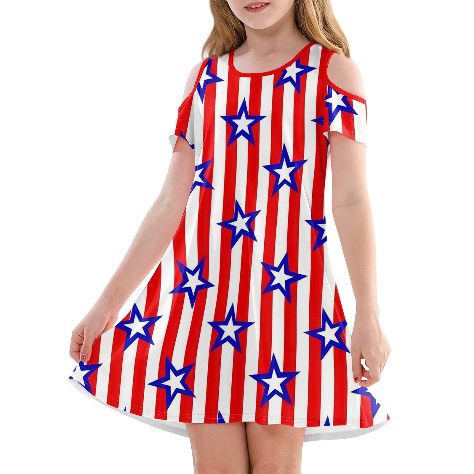 Abcomgle Girls Summer Dress Size 7-8 Stars and Stripes Graphic 4th Of ...