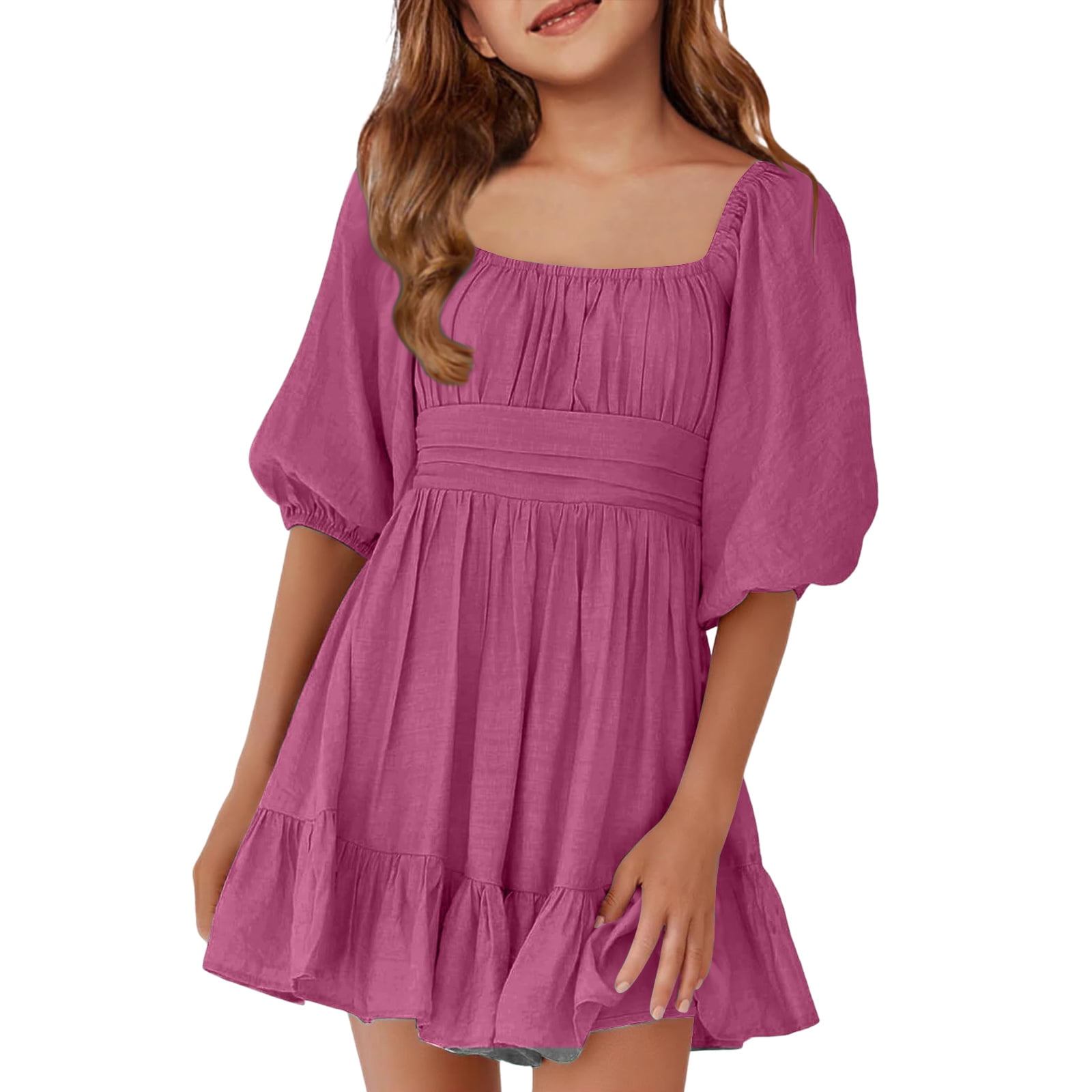 Abcomgle Girls Summer Dresses Tie Backless A-Line Lantern Sleeve Midi ...