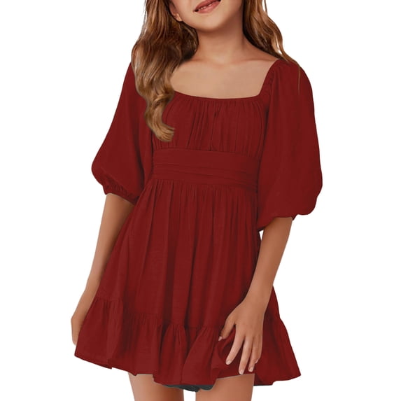 Abcomgle Girls Summer Dresss 7-8 Tie Backless A-Line Lantern Sleeve ...