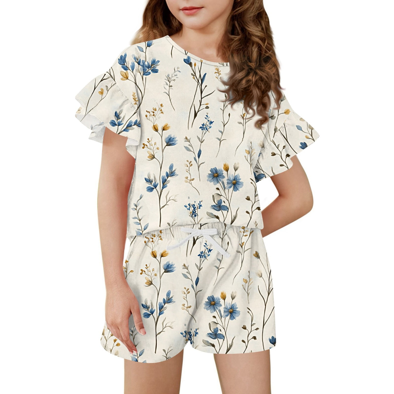 Abcomgle Girls Summer Outfits 14-16 Cloud Graphic Ruffle Sleeve Tshirts ...