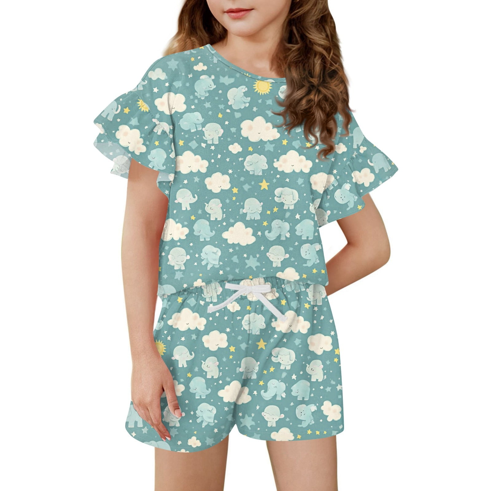 Abcomgle Girls Summer Outfits 7-8 Vintage Floral Ruffle Sleeve T Shirts ...