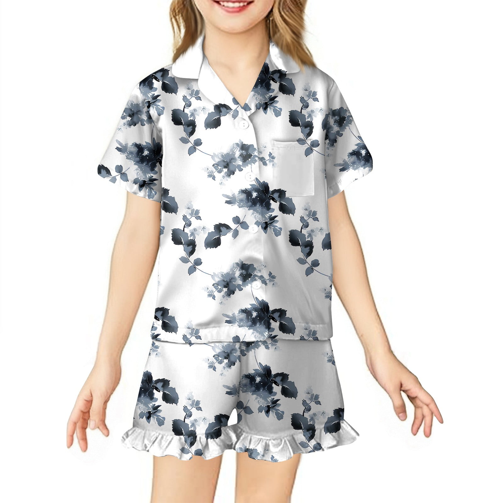 Abcomgle Girls Summer Pajamas 14-16 Floral Graphic Girls' Sleepwear ...