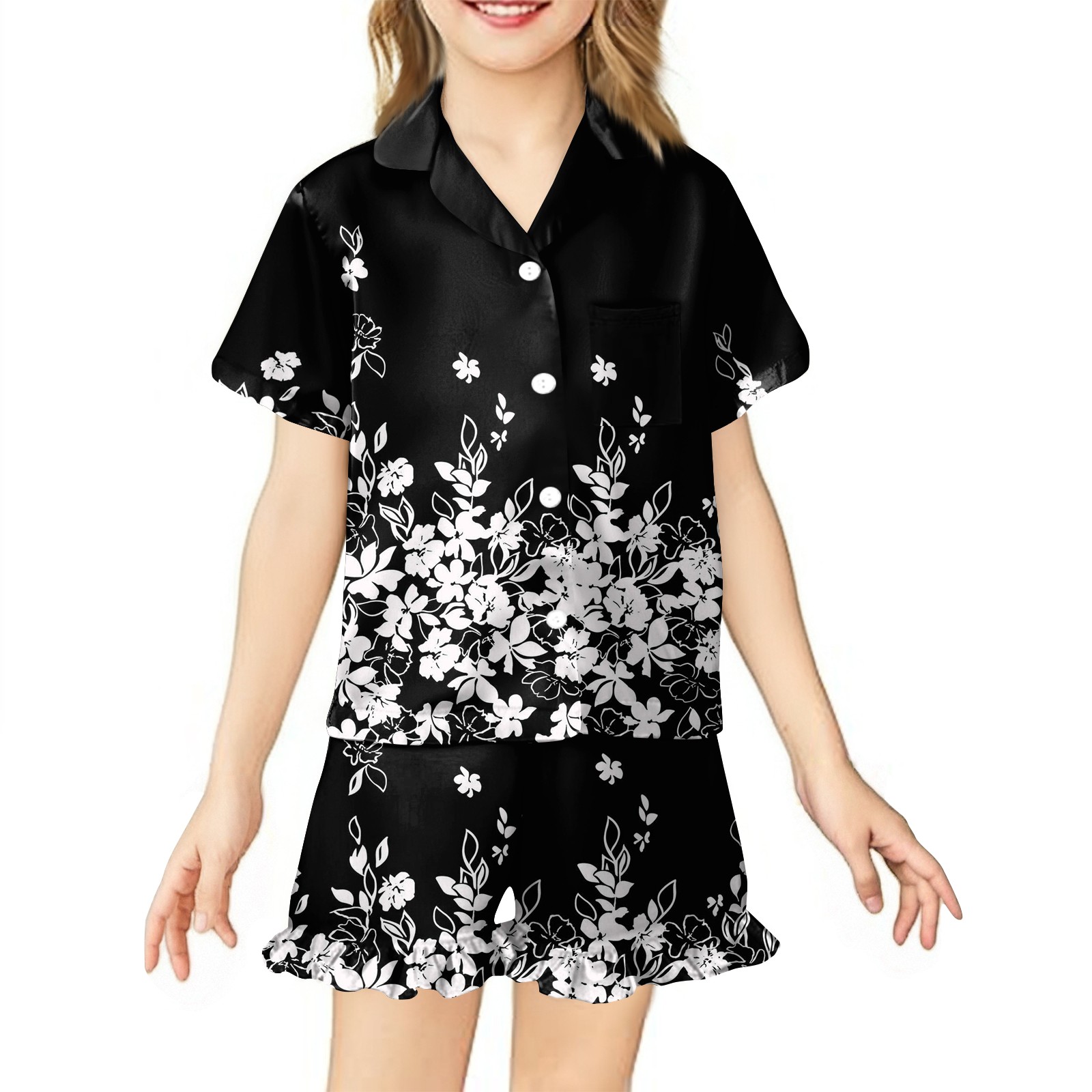 Abcomgle Girls Summer Pajamas 14-16 Vintage Flower Graphic Girls Pajama ...
