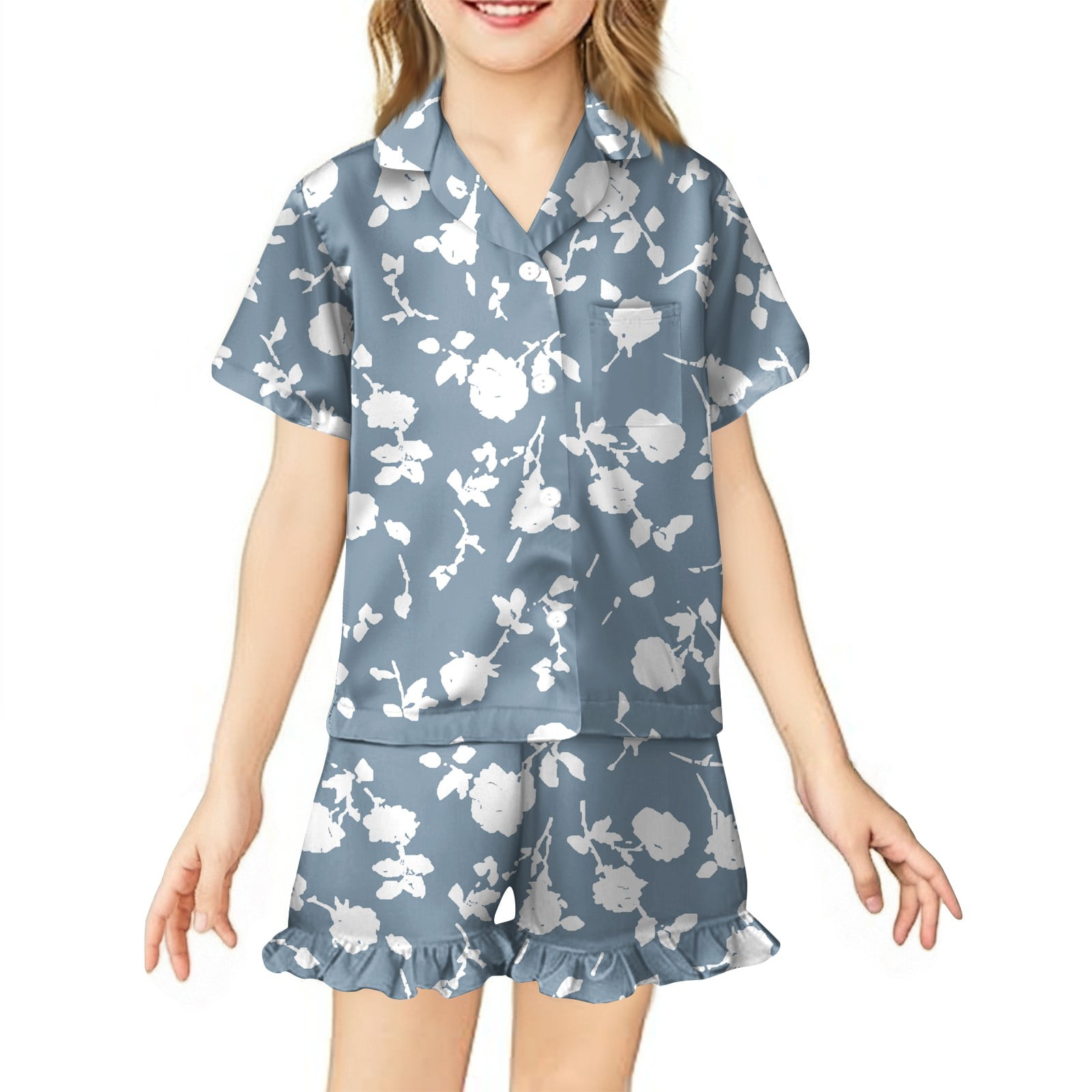 Abcomgle Girls Summer Pajamas 2 Piece Set Floral Graphic Kids Matching ...