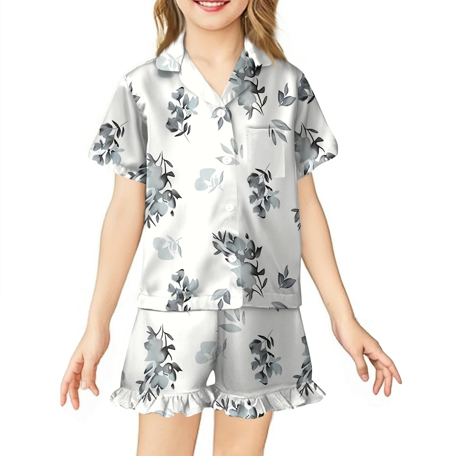 Abcomgle Girls Summer Pajamas 2 Piece Set Floral Print Pajama Set for ...