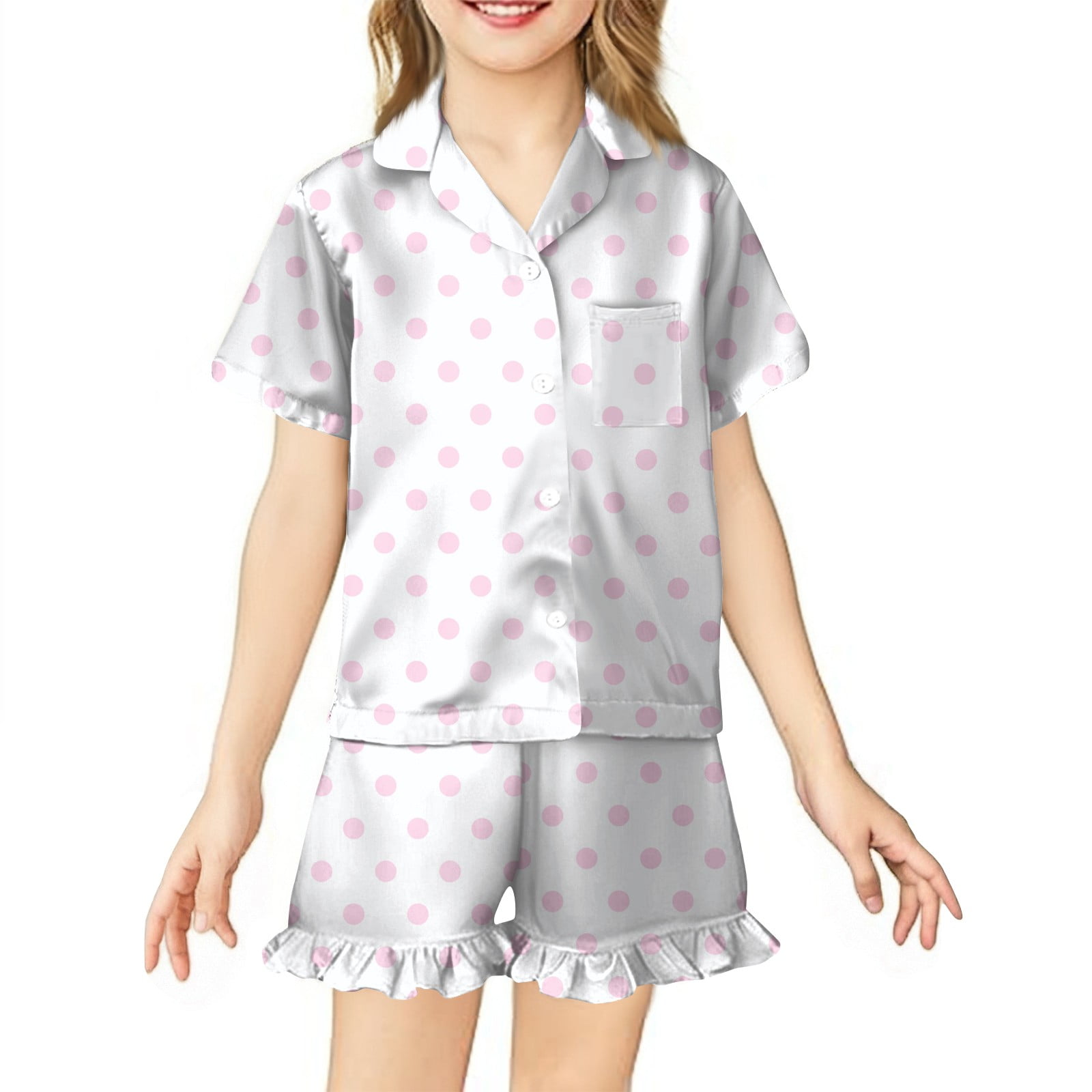 Abcomgle Girls Summer Pajamas 2 Piece Set Polka Dot Print Girls Pajama ...